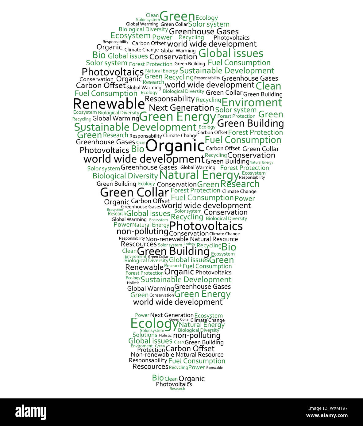 Various green words forming a light bulb on white background Stock ...