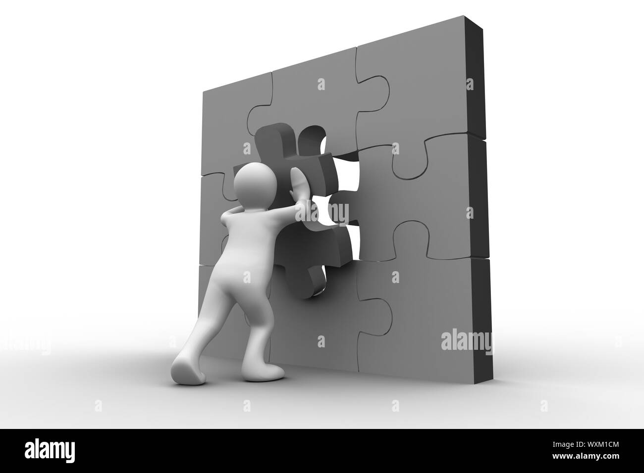 White human representation solving jigsaw puzzle on white background ...
