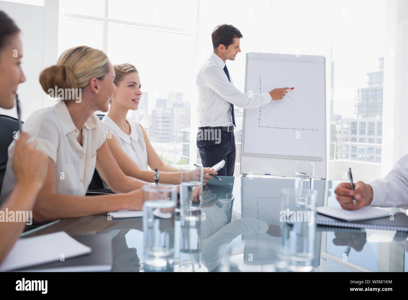 Businessman pointing at a chart during a meeting Stock Photo - Alamy