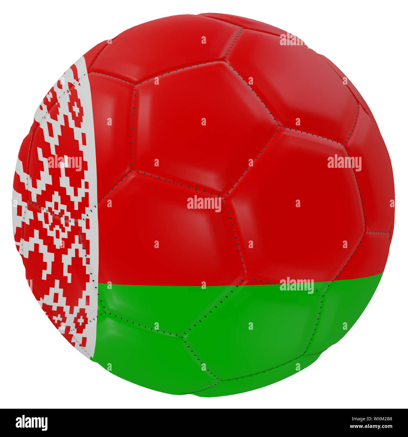 3d rendering of a Belarus flag on a soccer ball. Isolated in white ...