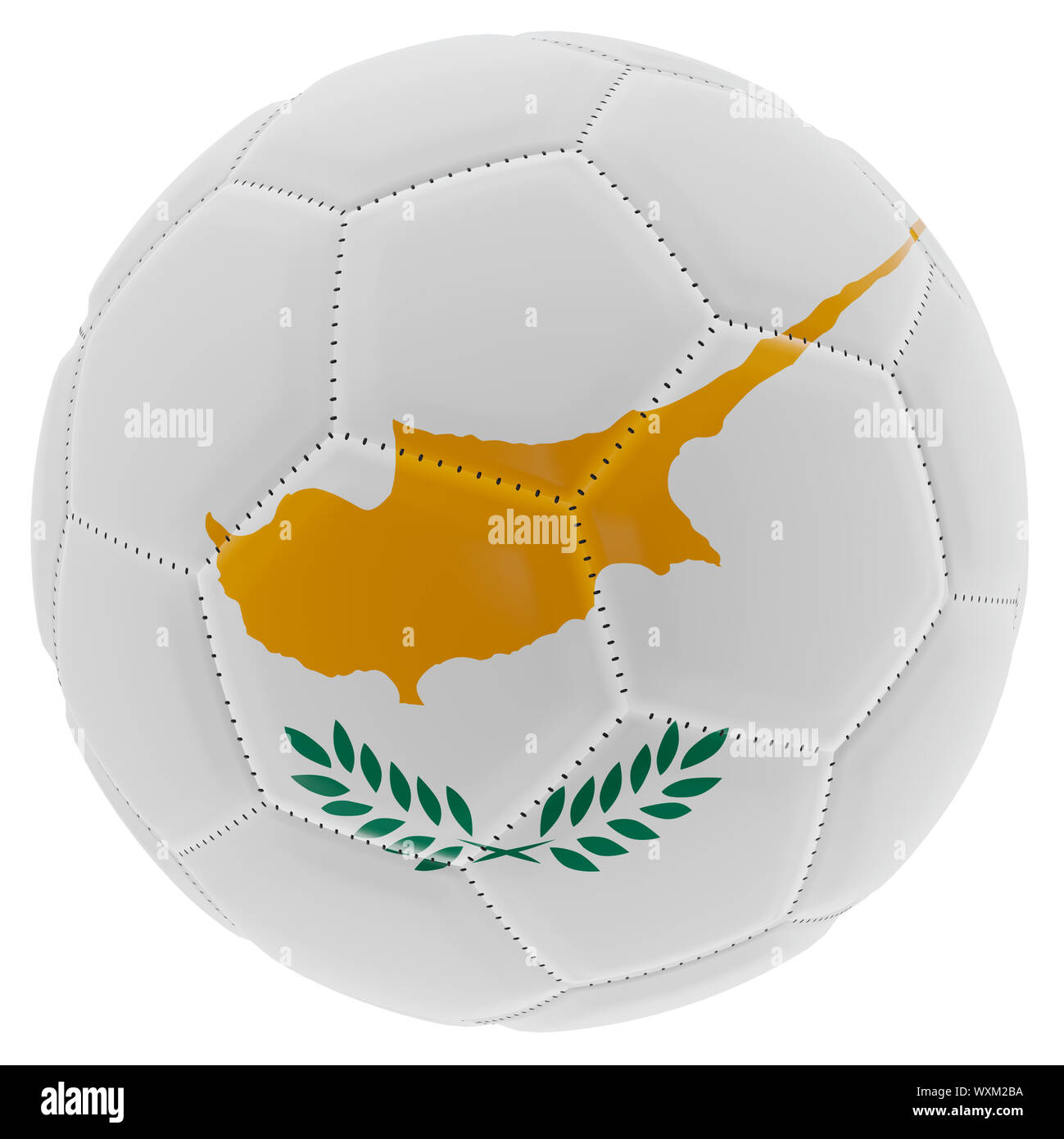 3d rendering of a Cyprus flag on a soccer ball. Isolated in white ...