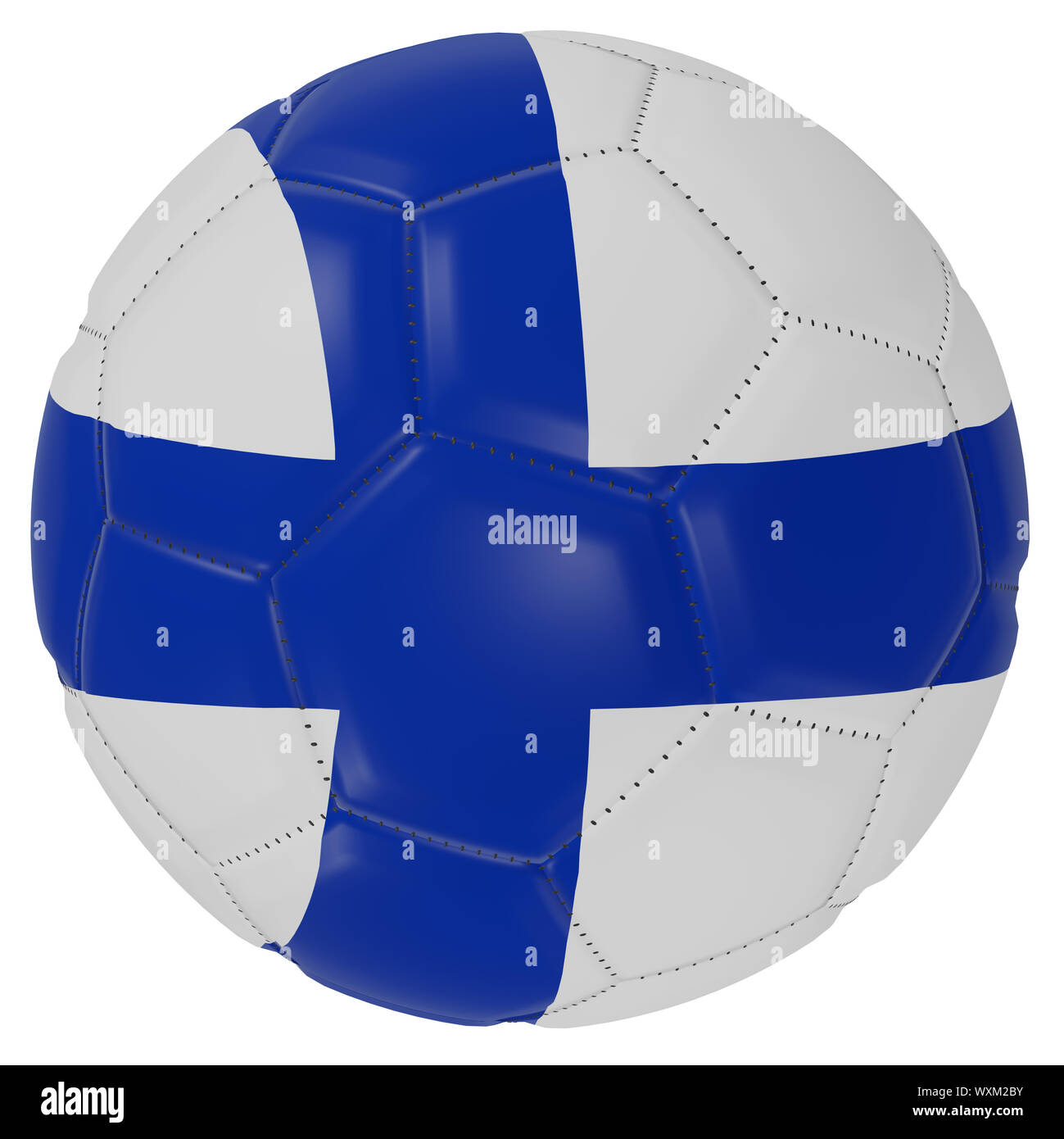 3d rendering of a Finland flag on a soccer ball. Isolated in white ...