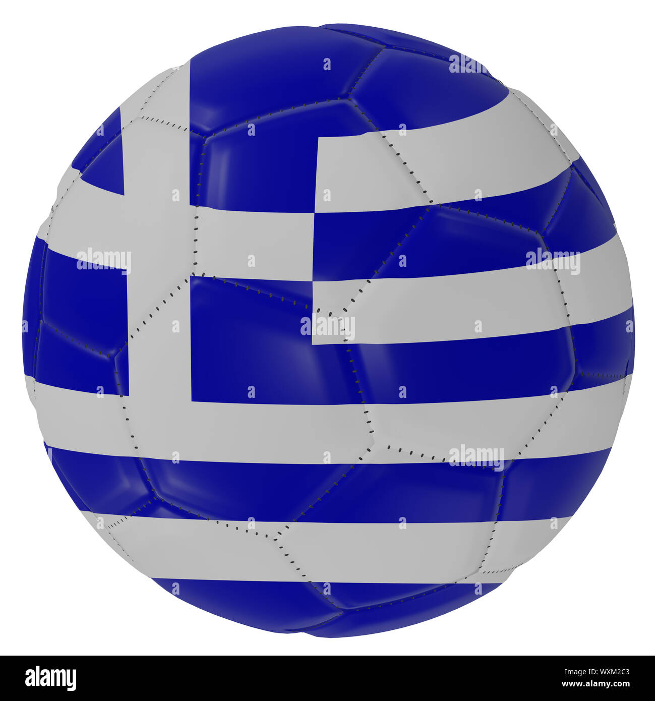 3d rendering of a Greece flag on a soccer ball. Isolated in white ...