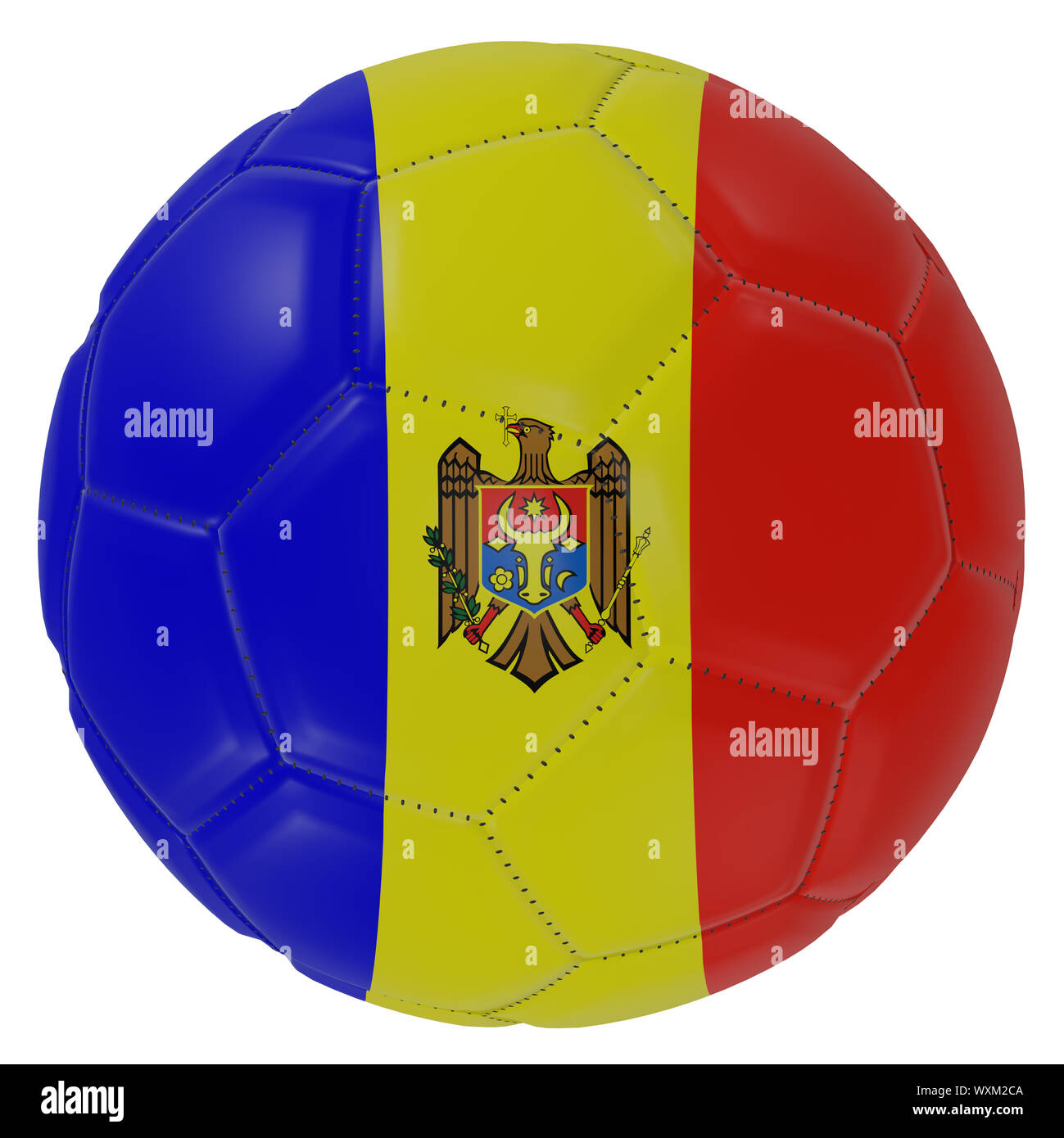 3d rendering of a Moldova flag on a soccer ball. Isolated in white ...