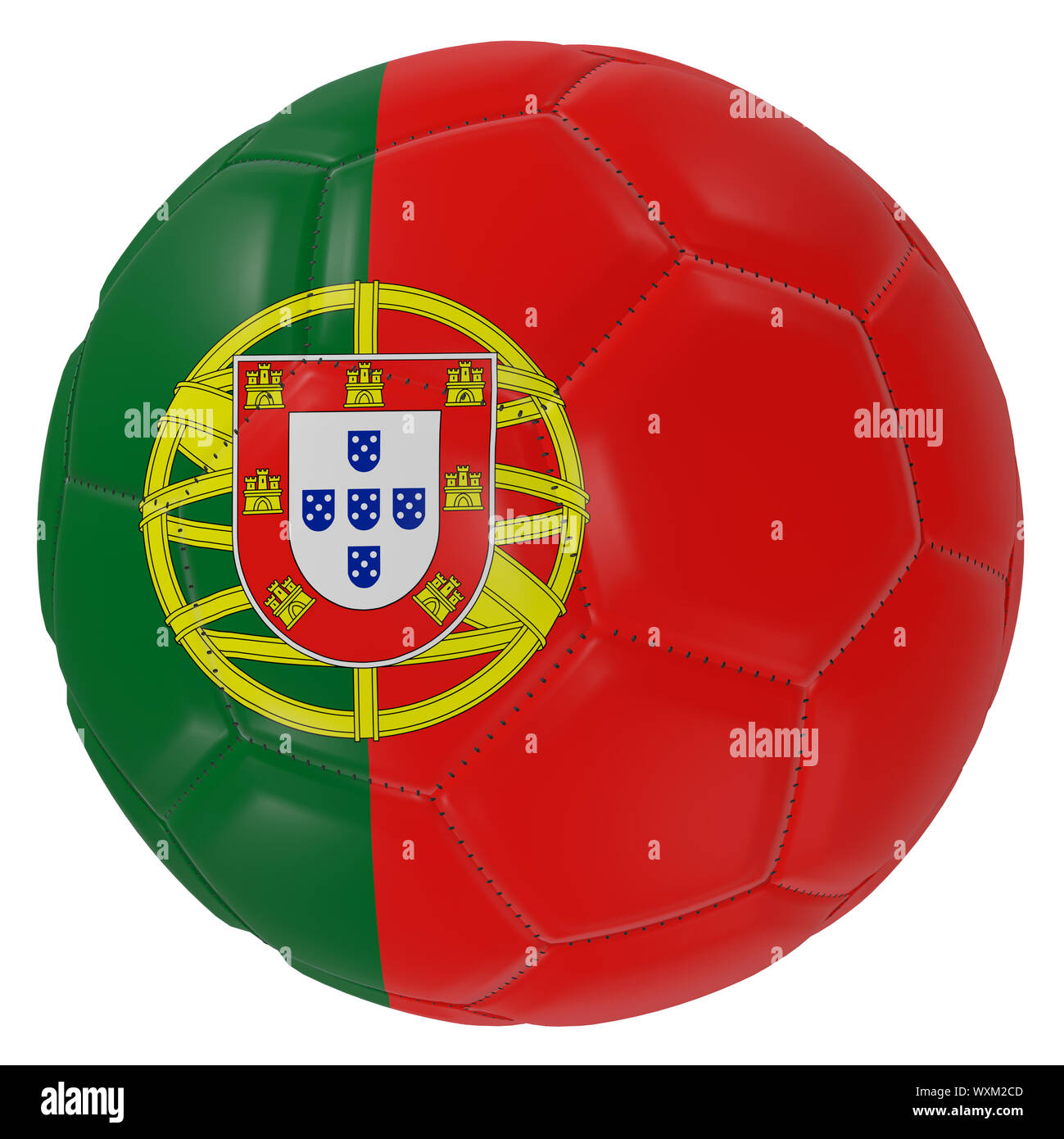 3d rendering of a Portugal flag on a soccer ball. Isolated in white ...