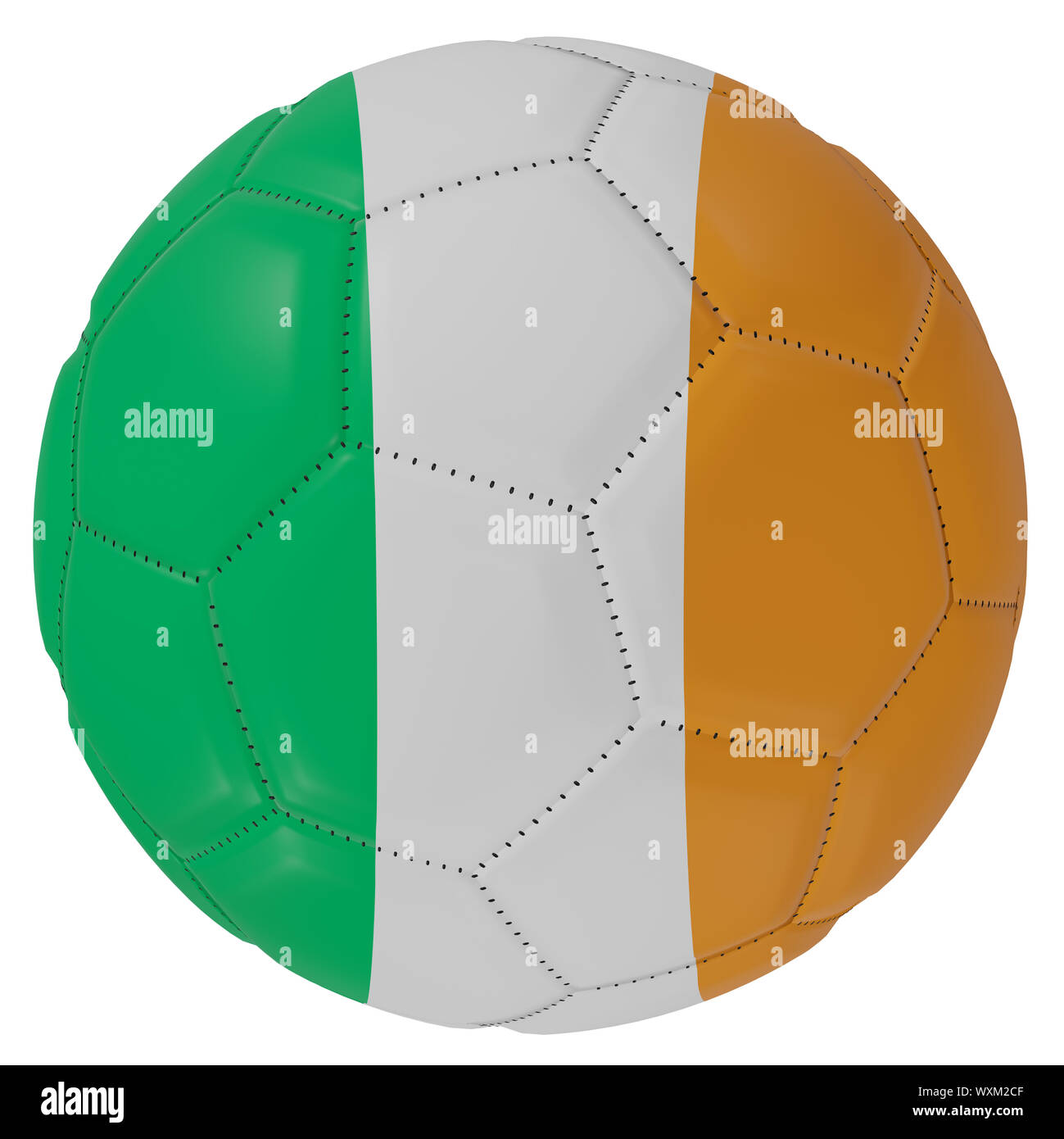 3d rendering of an Ireland flag on a soccer ball. Isolated in white ...