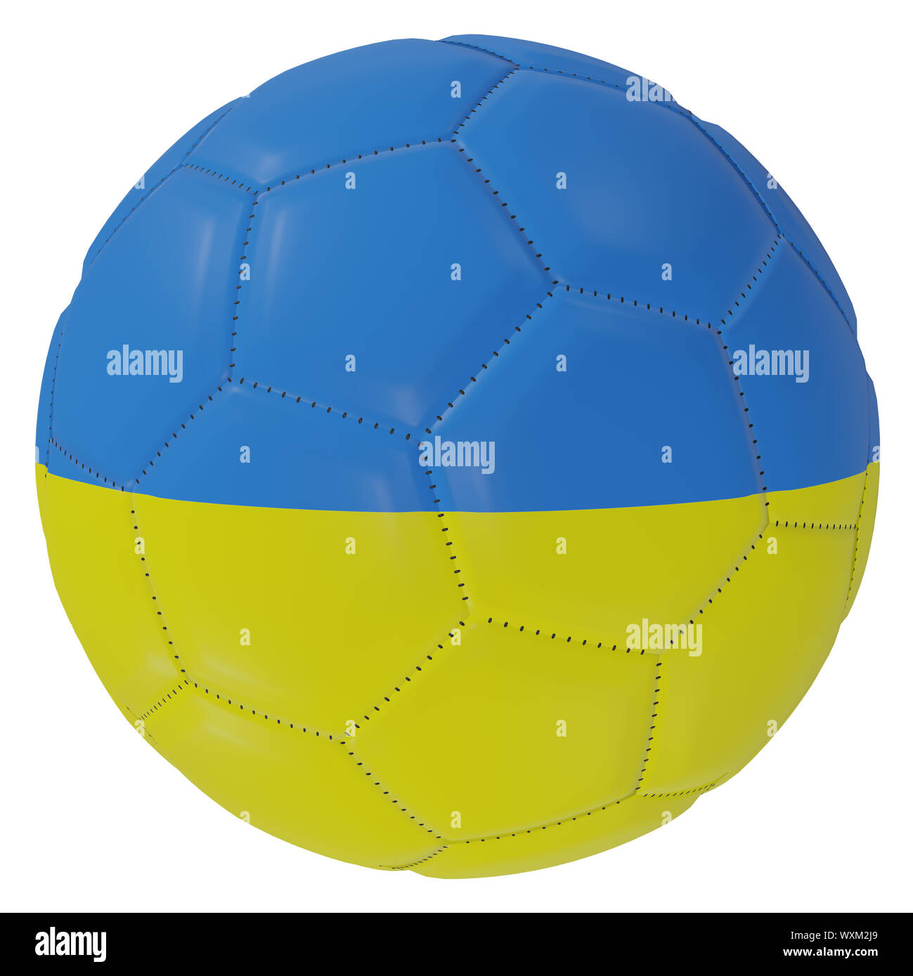3d rendering of an Ukraine flag on a soccer ball. Isolated in white ...
