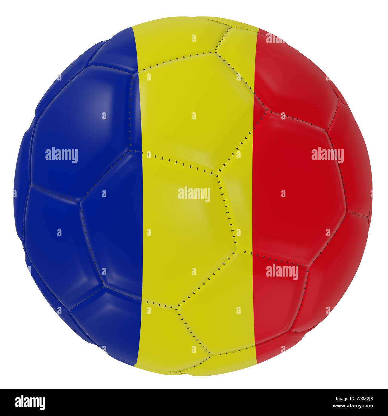 3d rendering of a Romania flag on a soccer ball. Isolated in white ...
