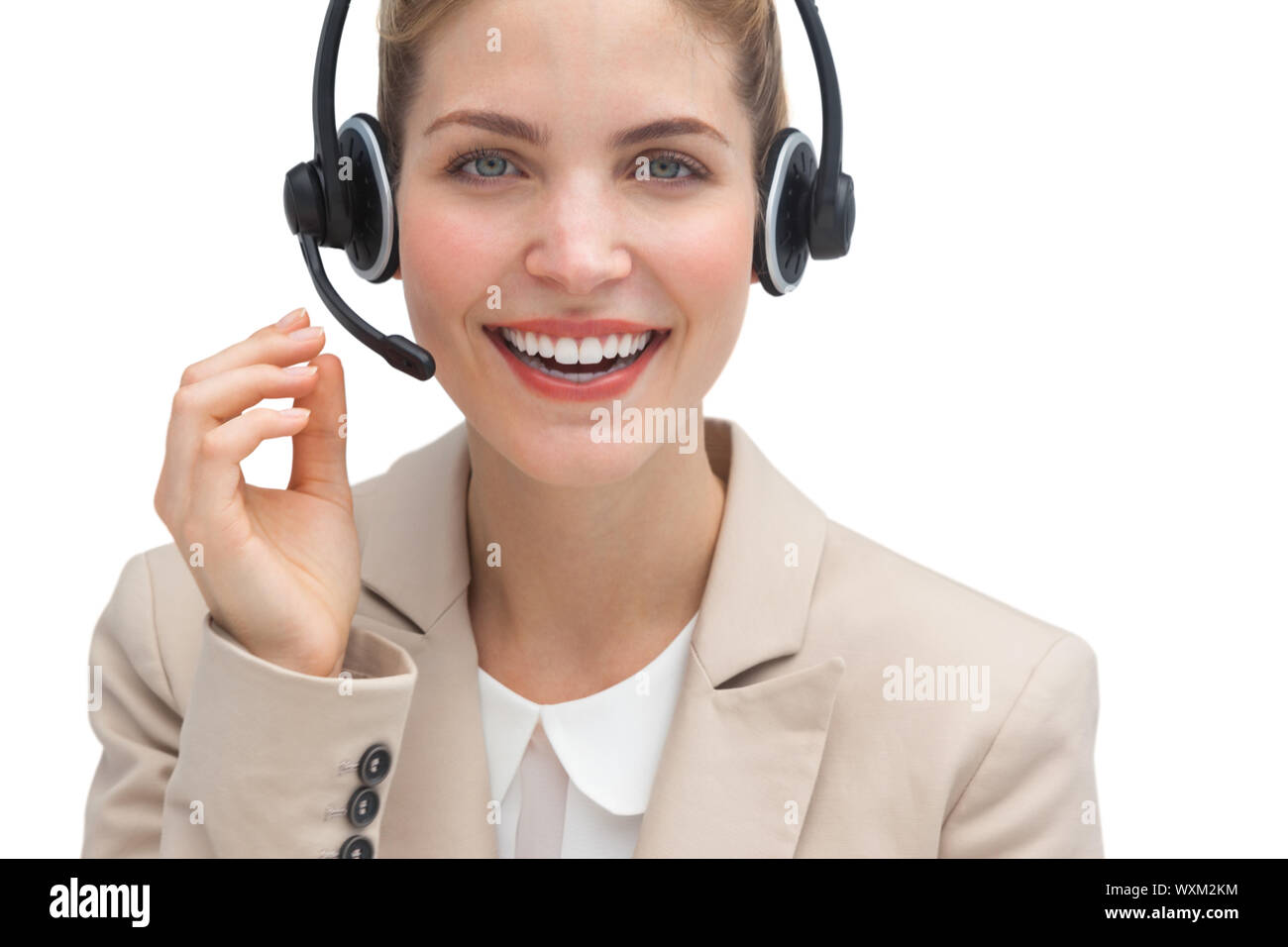 Friendly call center agent with headset Stock Photo - Alamy