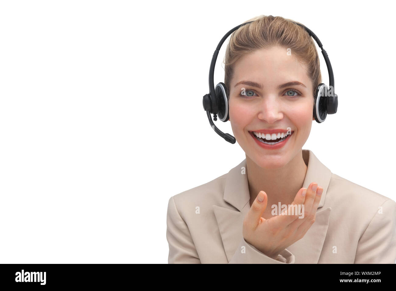 Customer service operator with headset on a white background Stock ...