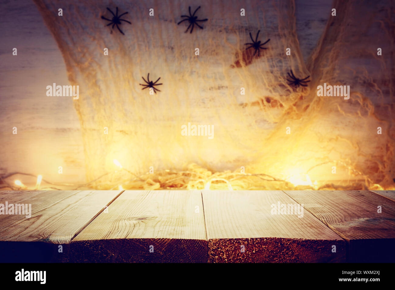 holidays concept of Halloween background with empty rustic table. Ready ...