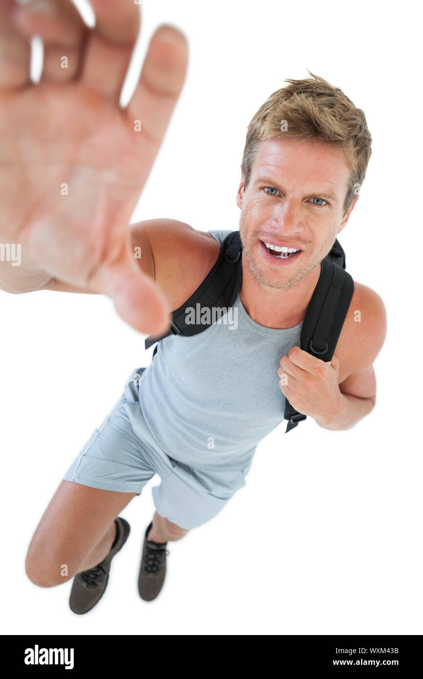 Handsome trying to catch the camera on white background Stock Photo - Alamy