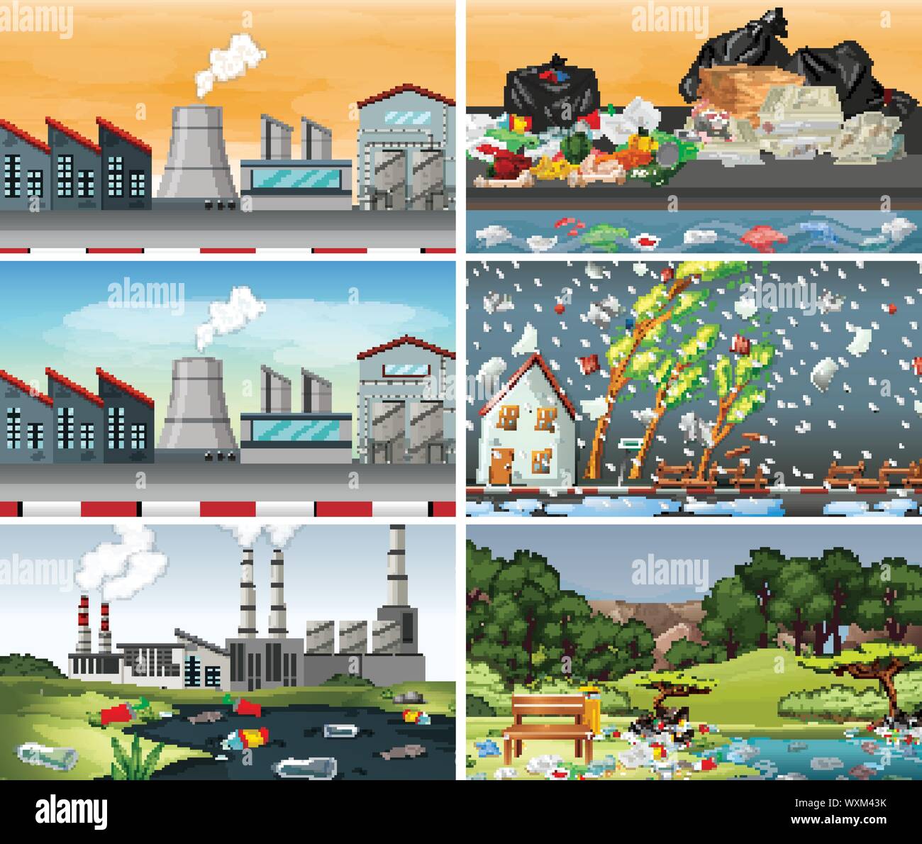 Set of polluted scenes illustration Stock Vector Image & Art - Alamy