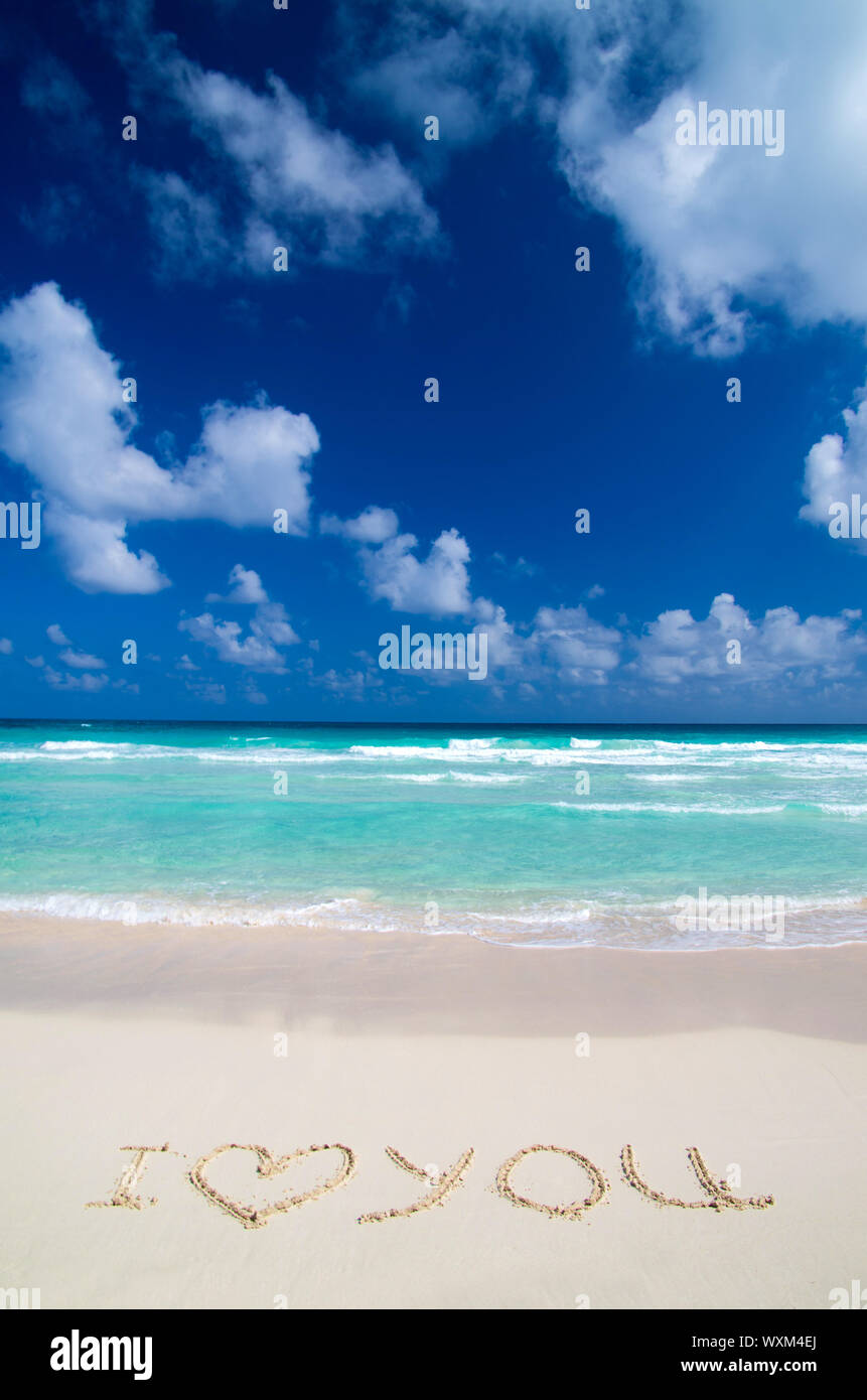 Words I Love You on beach. vacation concept background Stock Photo - Alamy