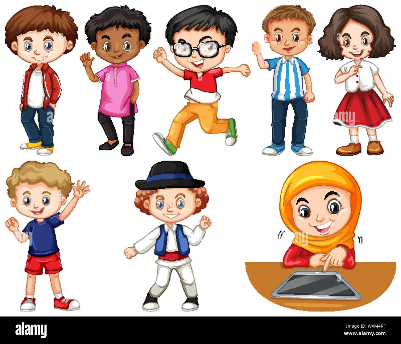Set of isolated children in different actions illustration Stock Vector ...