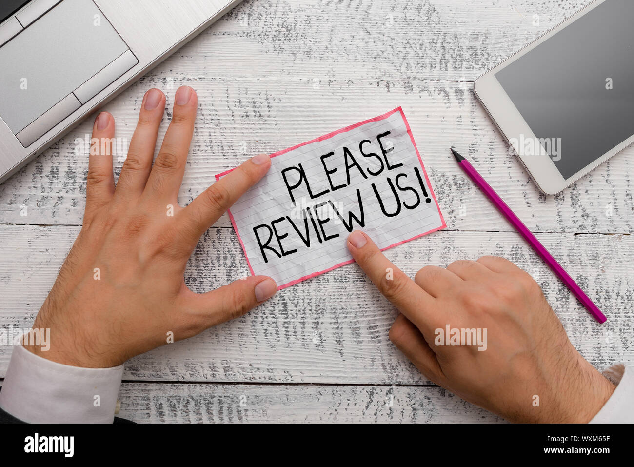 Conceptual hand writing showing Please Review Us. Concept meaning ...