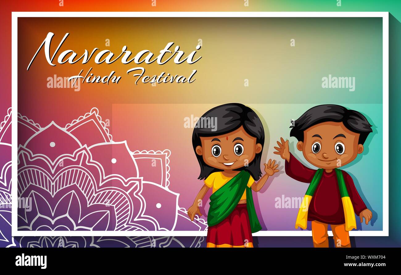 Navaratri poster design with mandala pattern and happy children ...