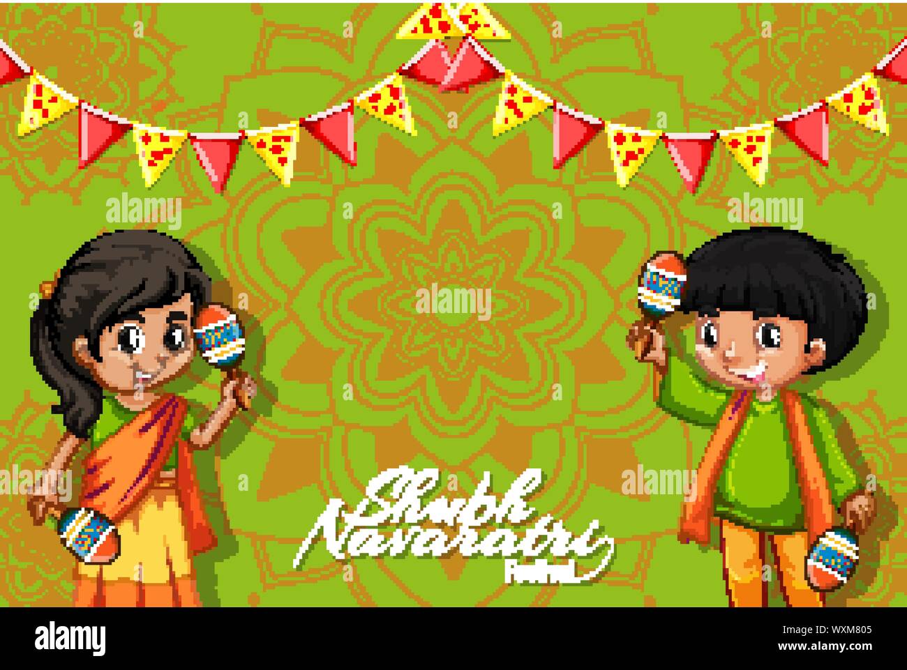 Navaratri poster design with children and maracas illustration Stock ...