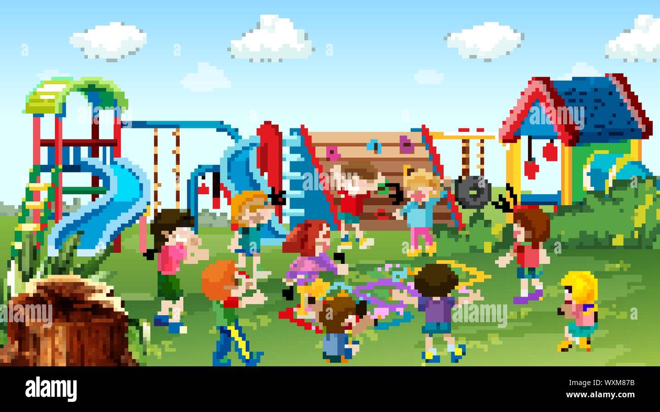 Active kids playing in outdoor scene illustration Stock Vector Image ...
