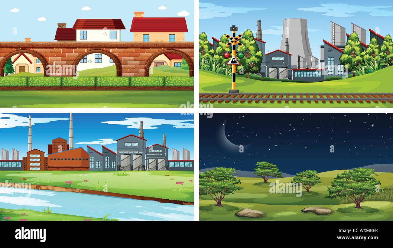 Set of scenes in nature setting illustration Stock Vector Image & Art ...