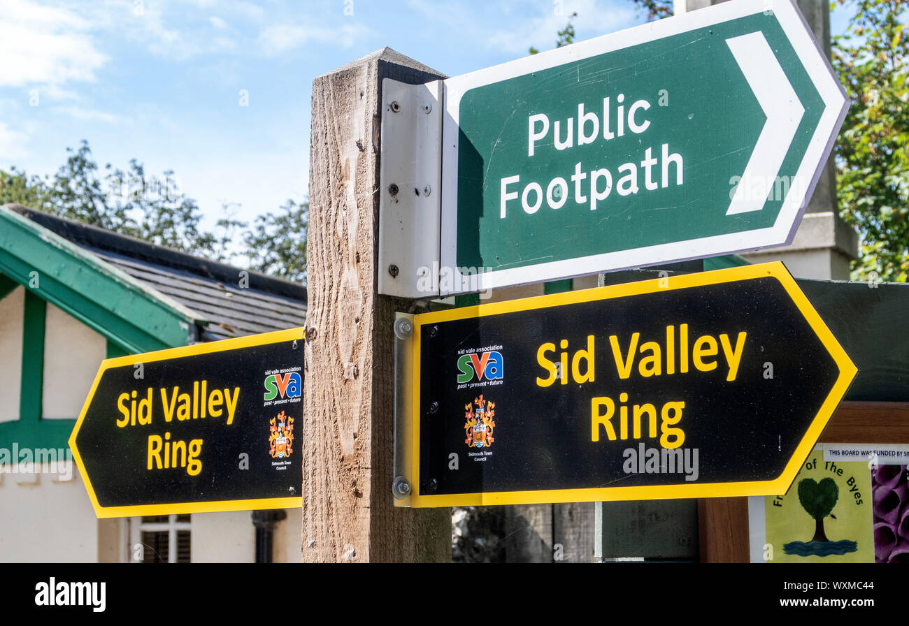 Signpost for the Sid Valley Ring, a 13 mile walking route around the Devon valley around ...