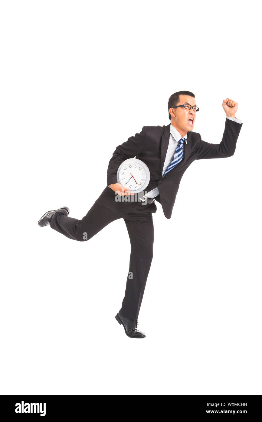 business man running with clock Stock Photo - Alamy