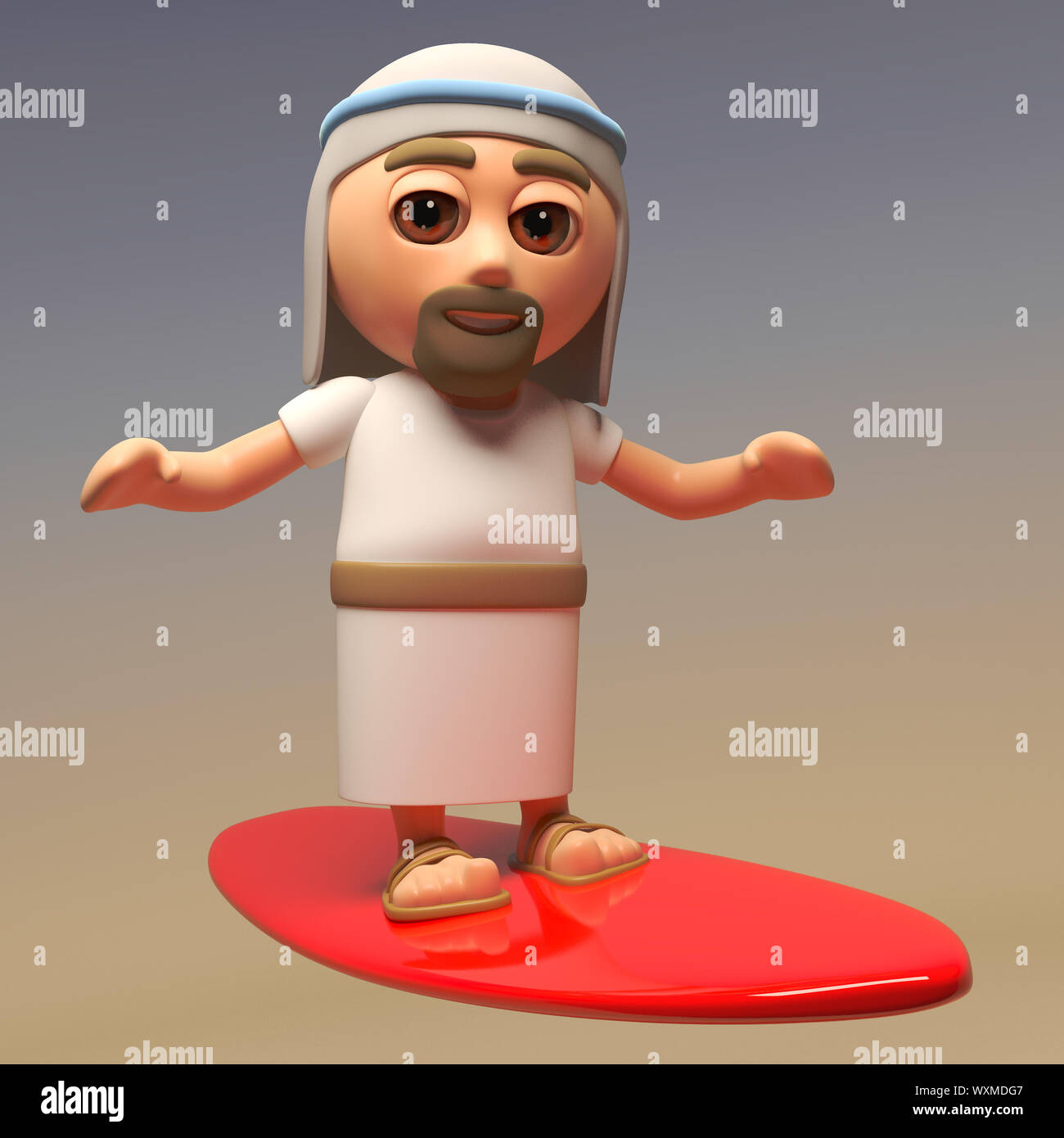 Cartoon 3d Jesus Christ character surfing on his surfboard, 3d ...