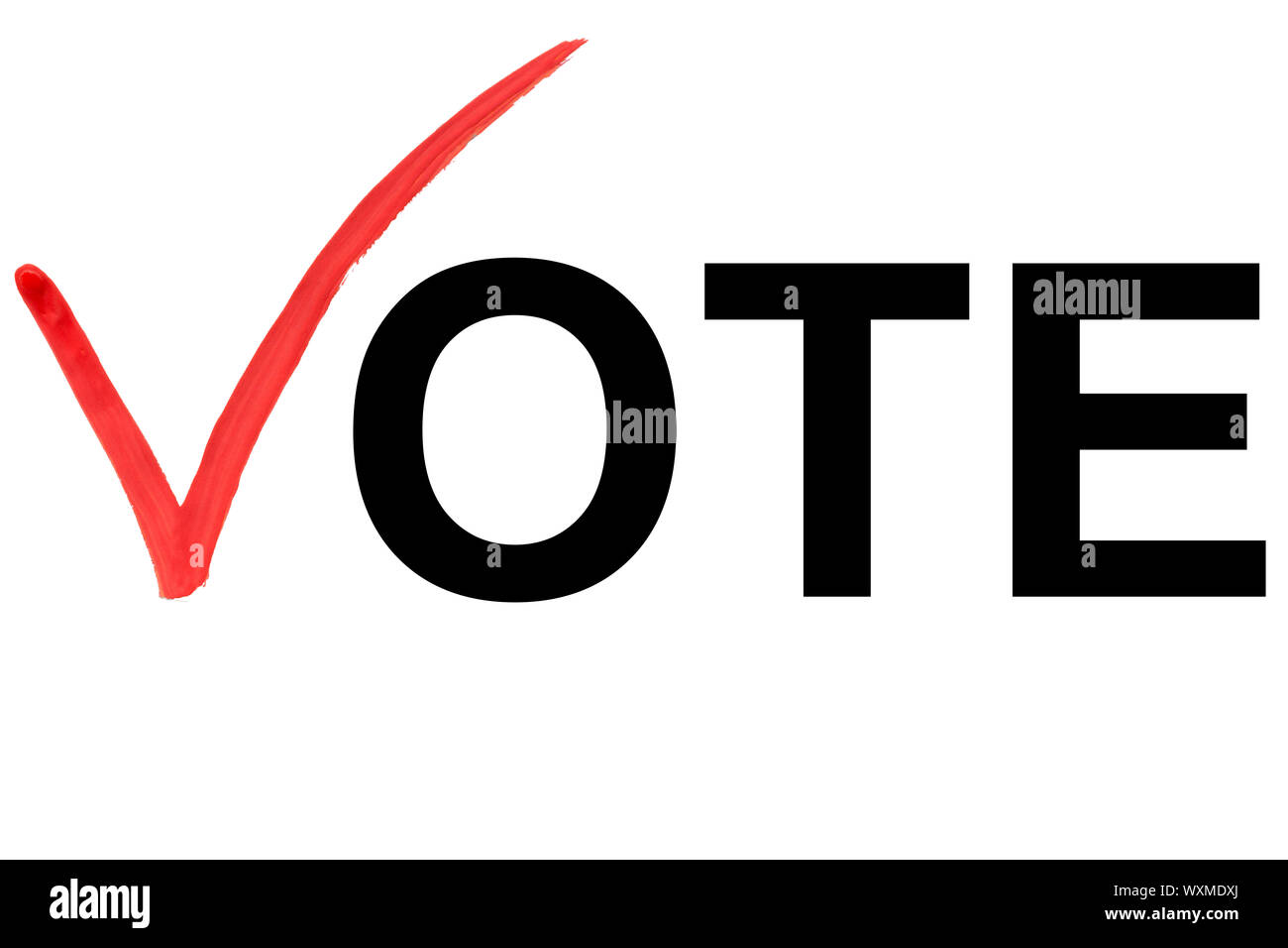 The word Vote on white background with a red check mark as a letter V ...