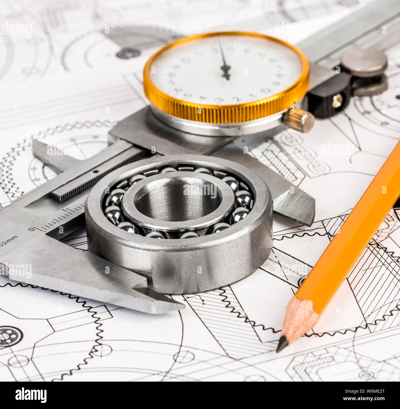 Technical drawings with the Ball bearings Stock Photo - Alamy