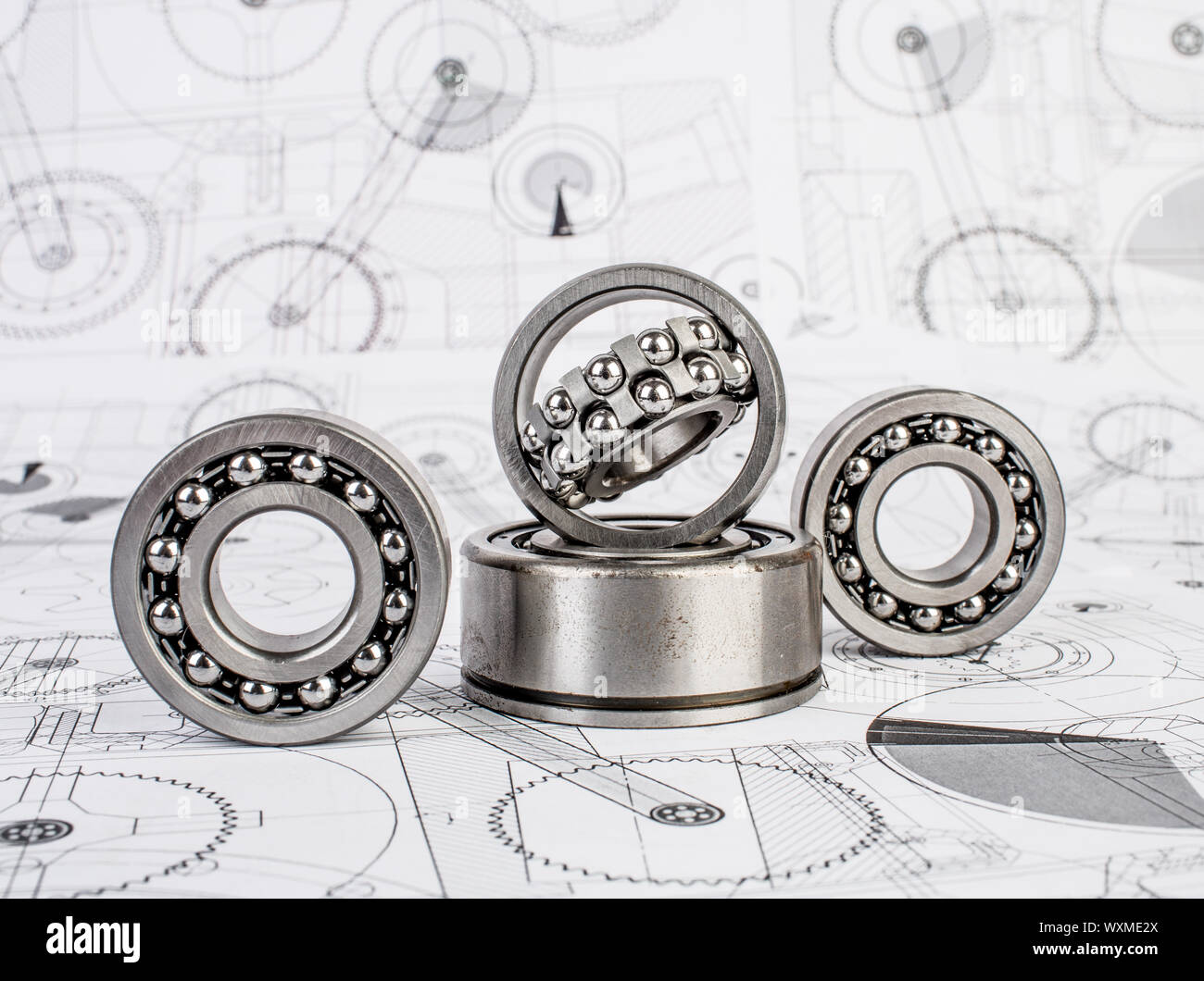 Technical drawings with the Ball bearings Stock Photo - Alamy