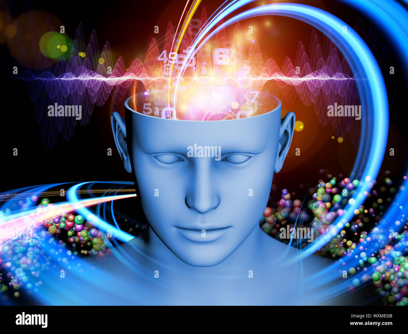 Composition of human head and symbolic elements suitable as a backdrop ...