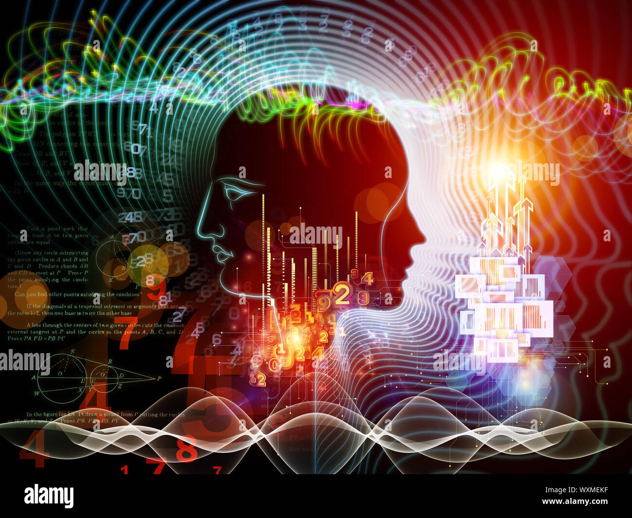 Visually attractive backdrop made of human feature lines and symbolic ...