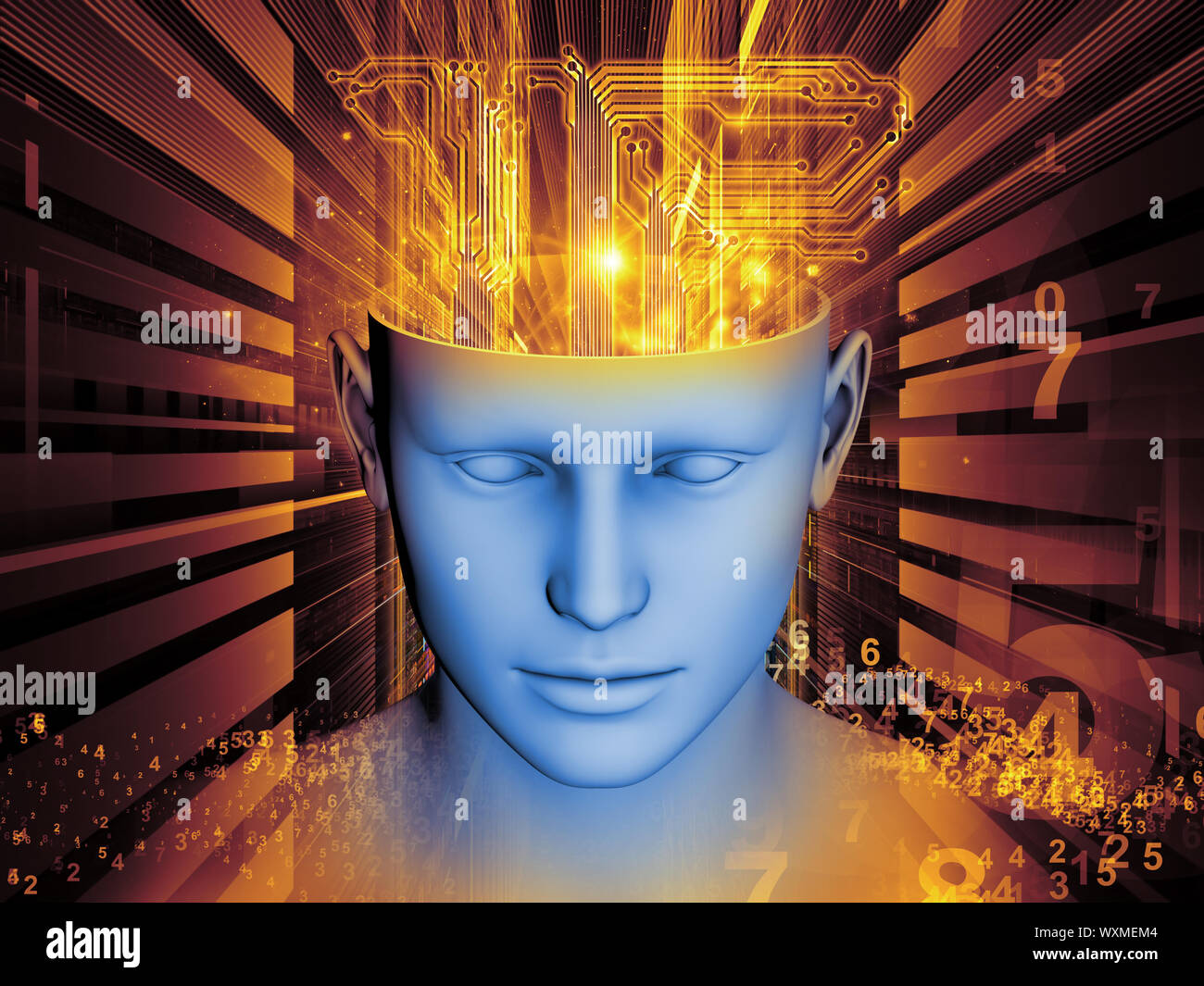 Backdrop composed of human head and symbolic elements and suitable for ...