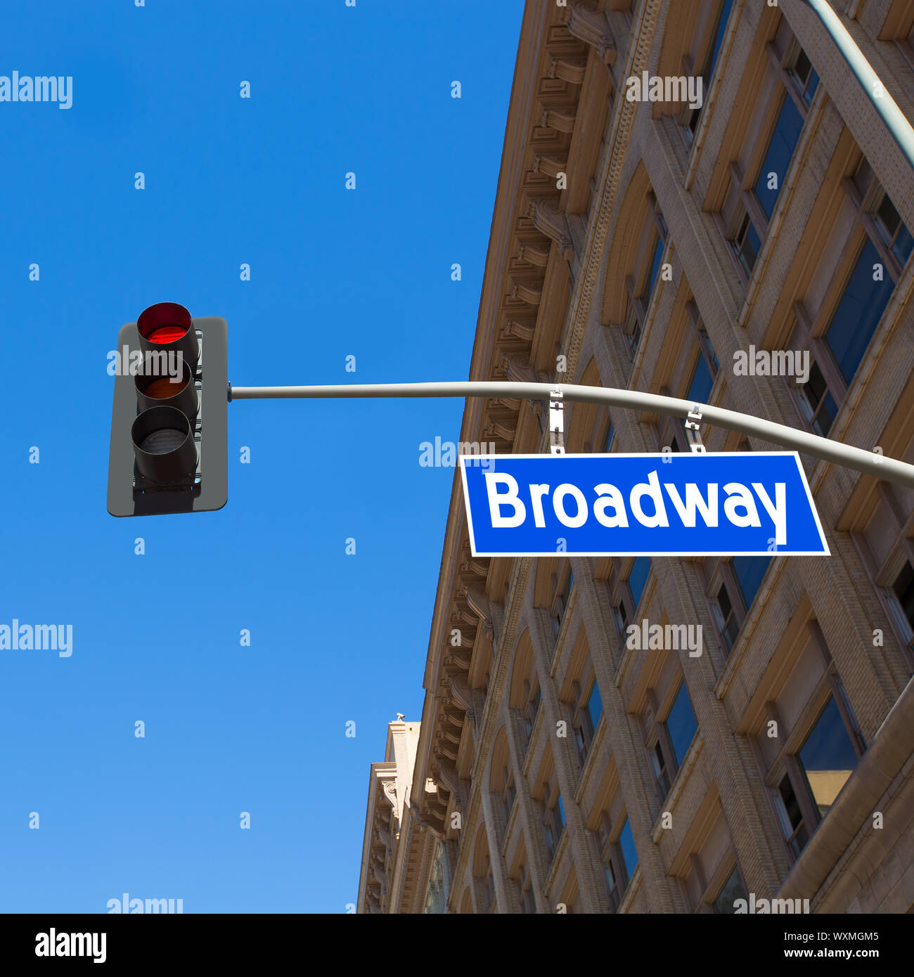 Broadway street Los Angeles Road sign in redlight improved with ...