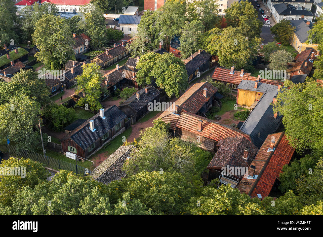 Aerial view of Luostarinmäki Handicrafts Museum at summer day, the only ...