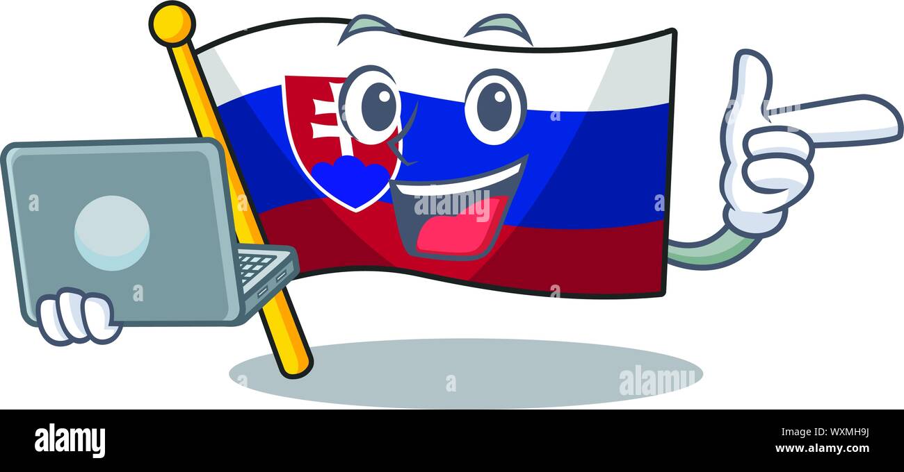 With laptop slovakia cartoon flag fluttering on pole Stock Vector Image ...