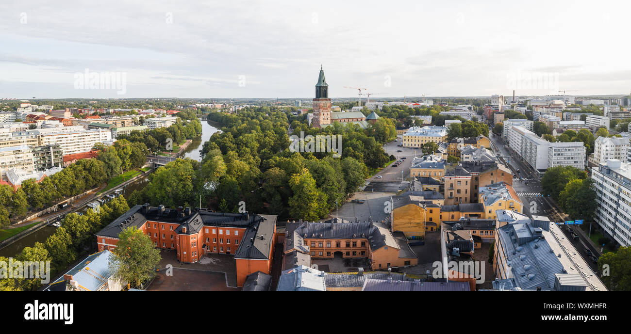 Panorama aerial view of the old great square and Turku Cathedral in ...