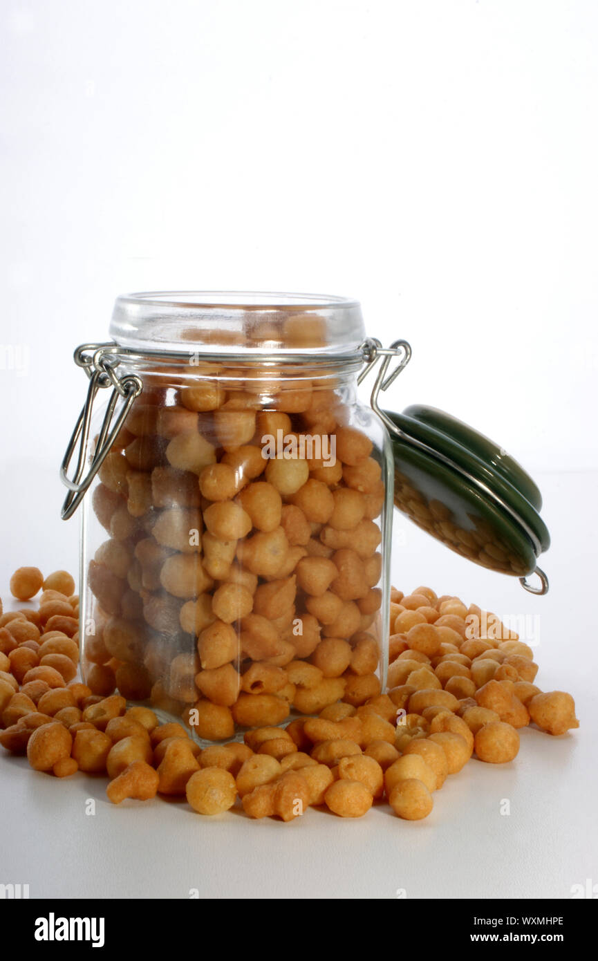 fried batter pearls in a jar and a white background Stock Photo - Alamy
