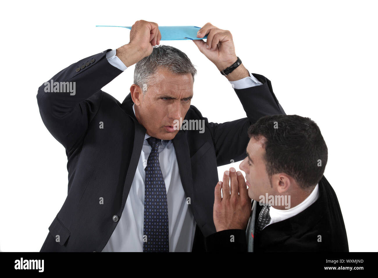 Angry boss hitting employee Stock Photo - Alamy