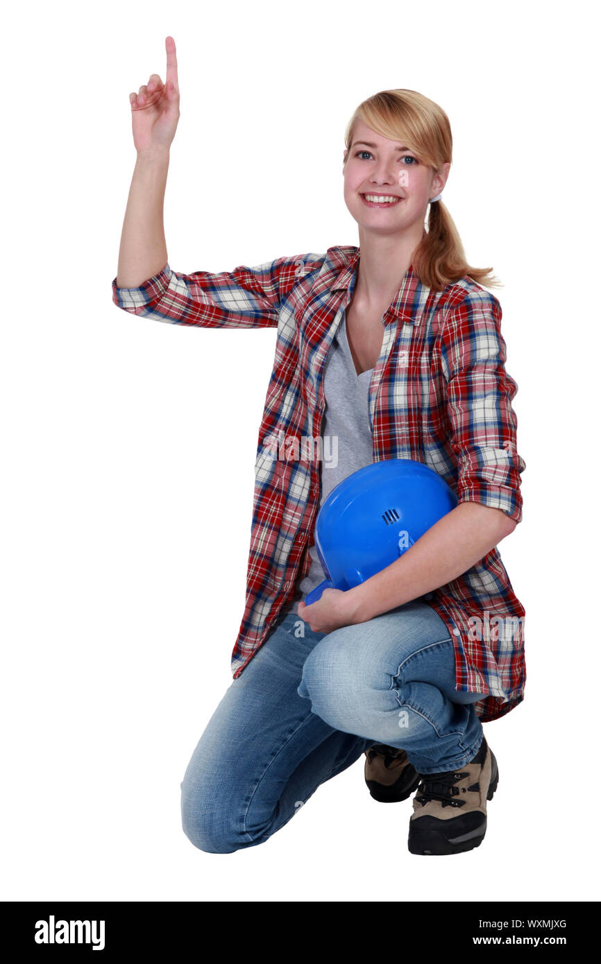 Female labourer with her hand up Stock Photo - Alamy