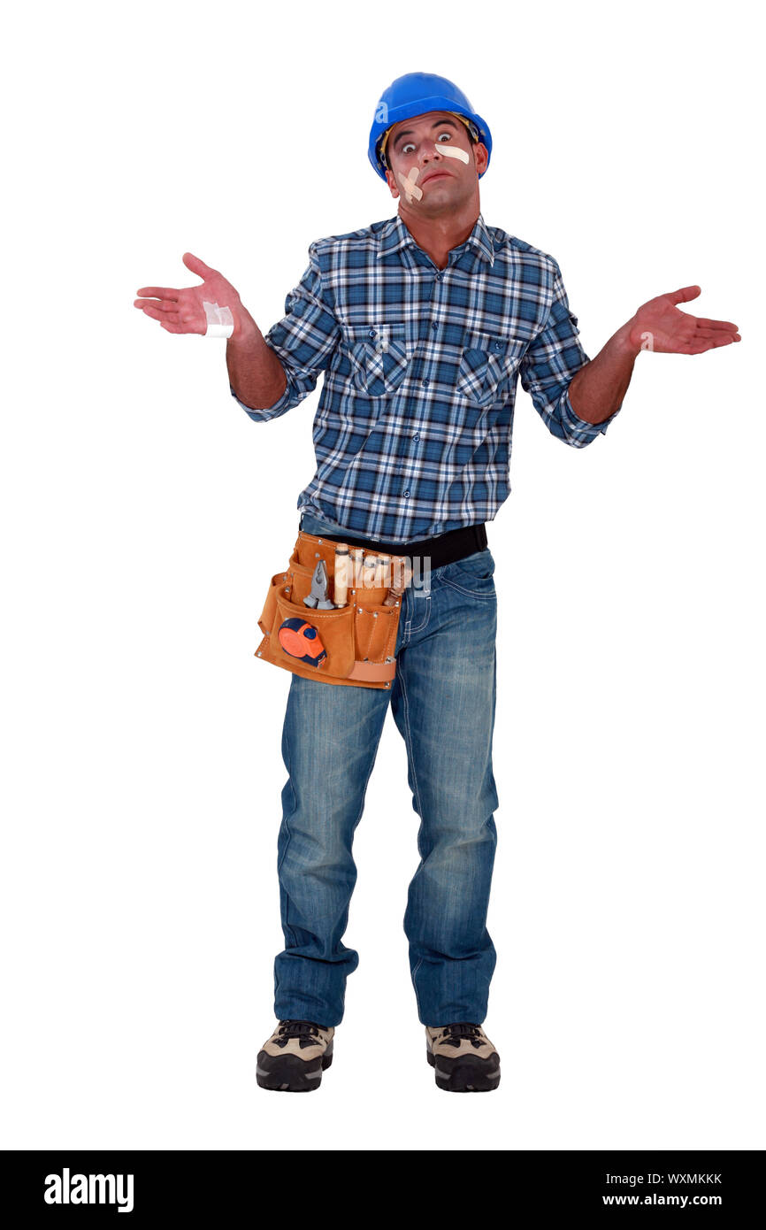 Accident prone construction worker Stock Photo - Alamy
