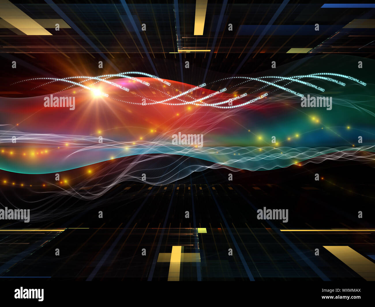 Backdrop of technological elements and directional abstract forms on ...