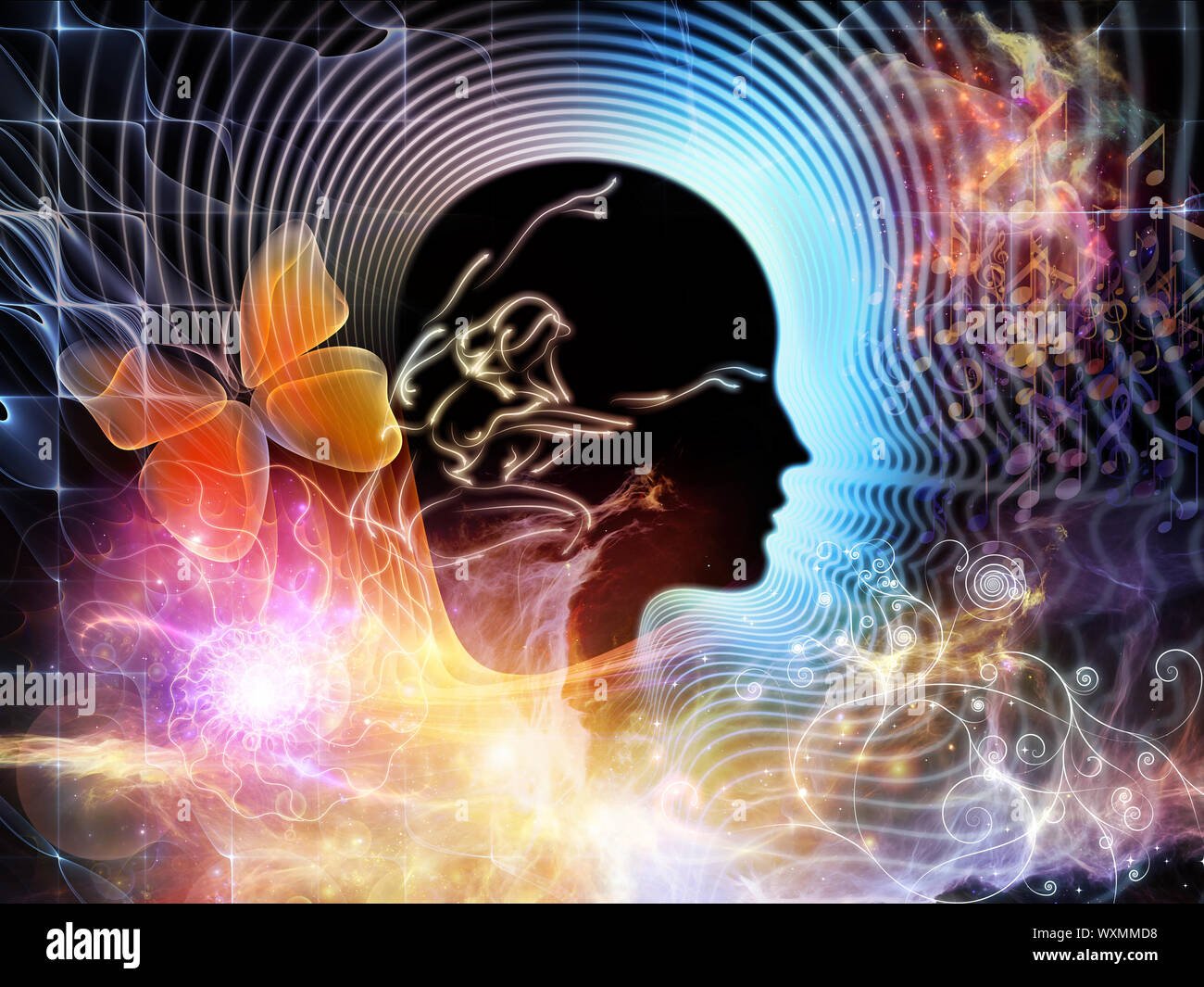 Composition of human feature lines and symbolic elements suitable as a ...