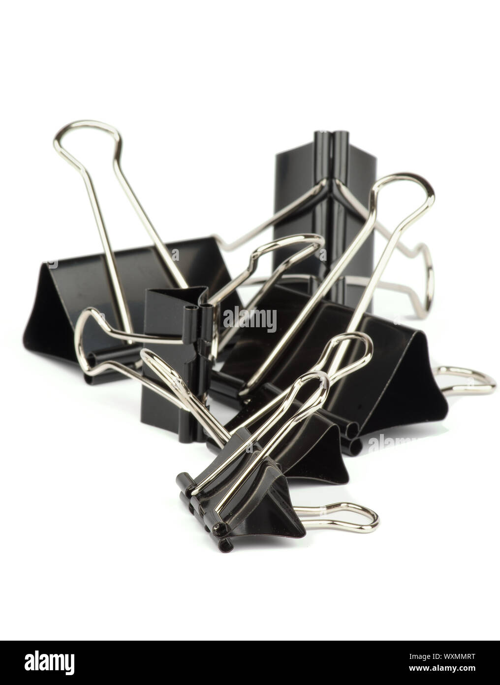 Heap of Black Metal Paper Clip isolated on white background Stock Photo ...