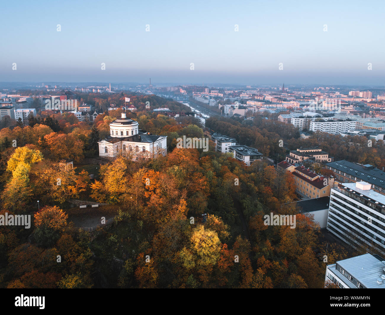 Aerial view of beautiful fall foliage and the Åbo Akademi building on ...