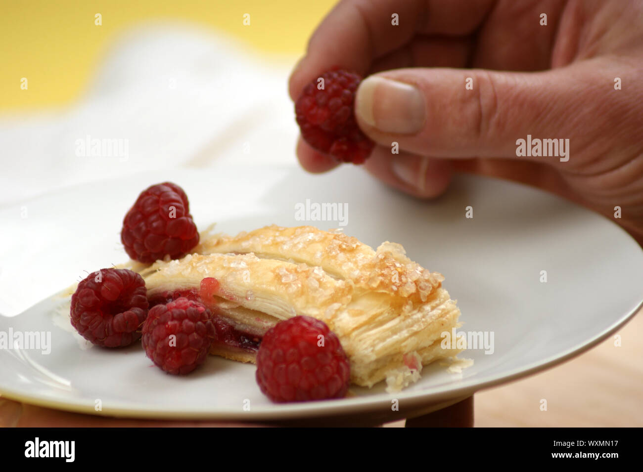 home made bramley apple pie with raspberries Stock Photo - Alamy