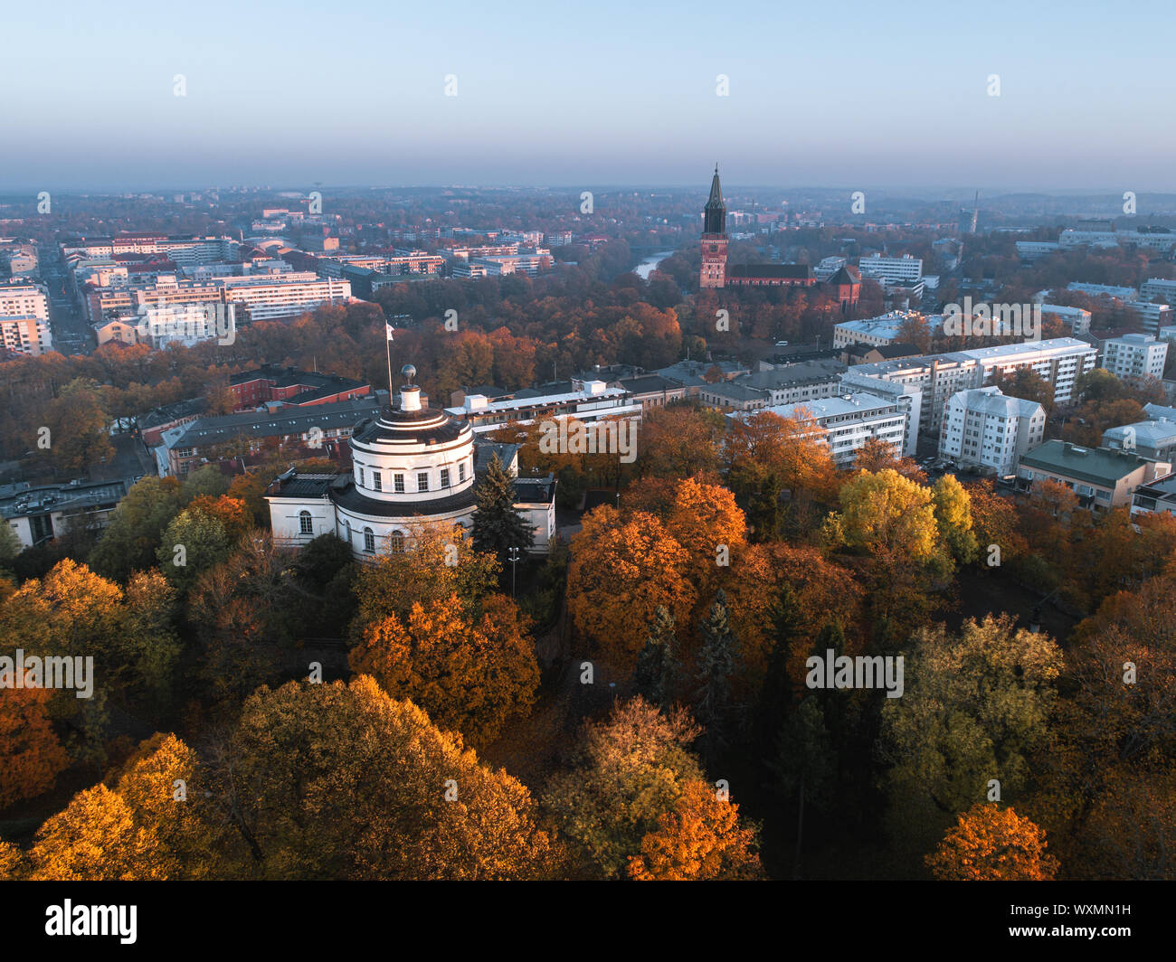 Aerial view of beautiful fall foliage and the Åbo Akademi building on ...