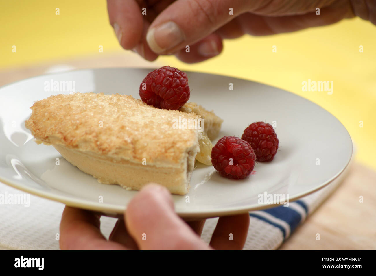 home made bramley apple pie with raspberries Stock Photo - Alamy