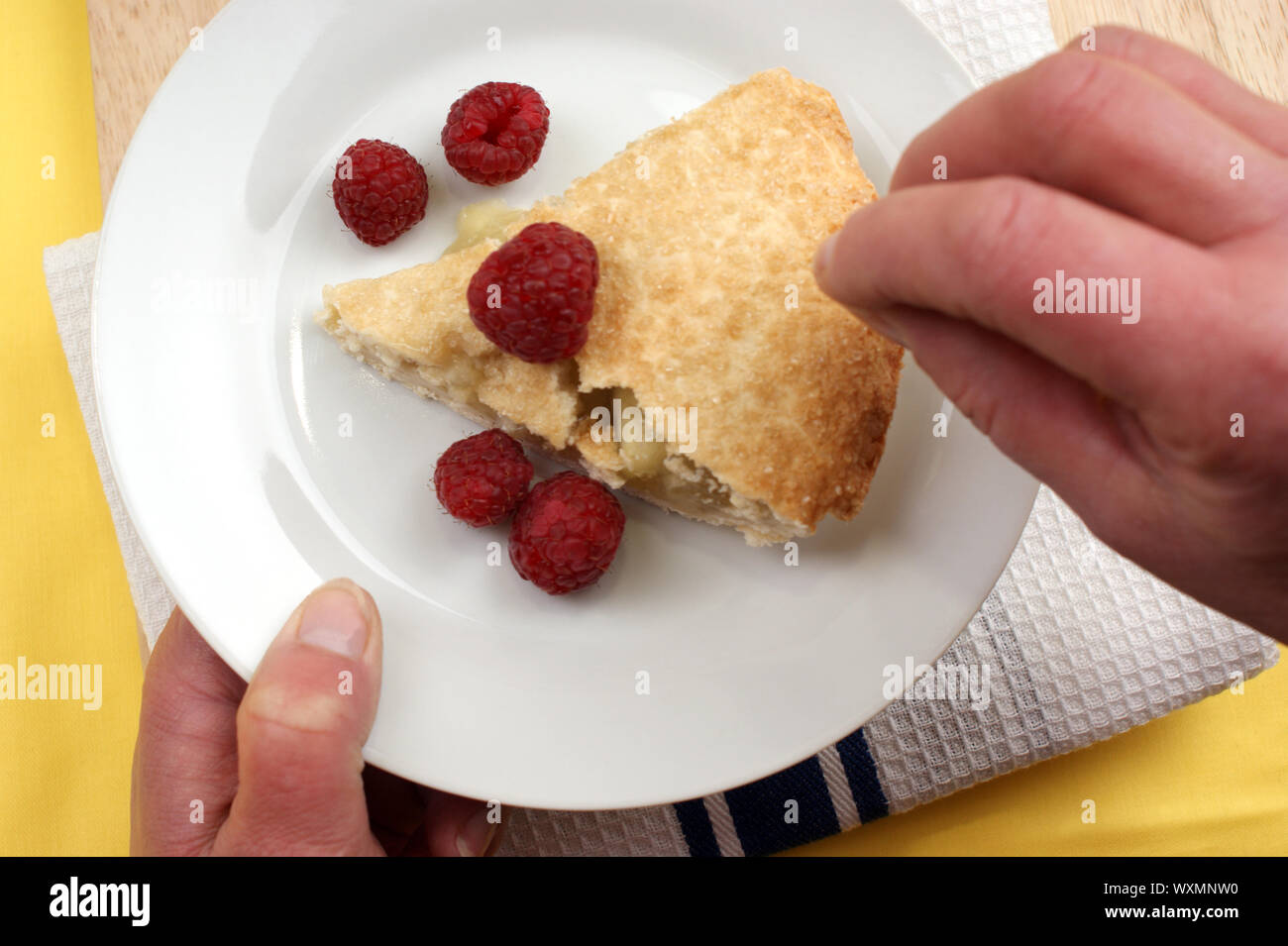 home made bramley apple pie with raspberries Stock Photo - Alamy