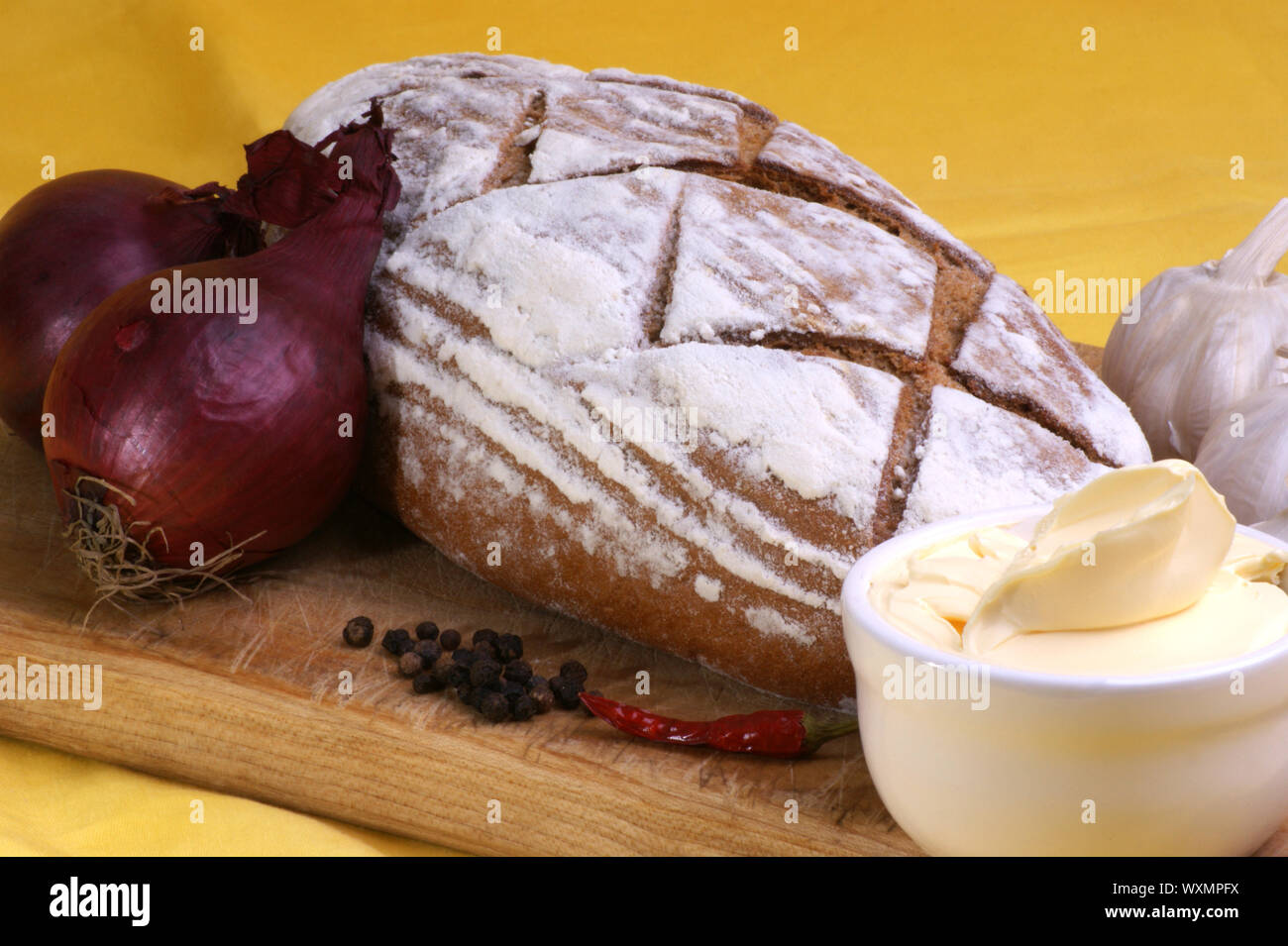 organic home made bread with onion and butter Stock Photo - Alamy